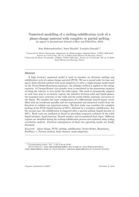 PDF Numerical Modelling Of A Melting Solidification Cycle Of A Phase Change Material With