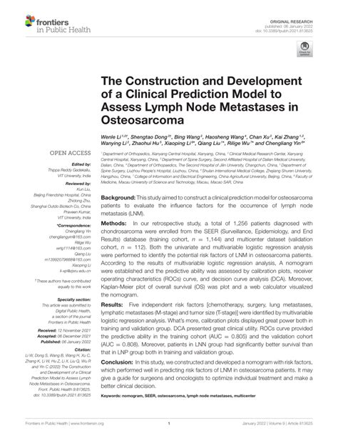Pdf The Construction And Development Of A Clinical Prediction Model To Assess Lymph Node