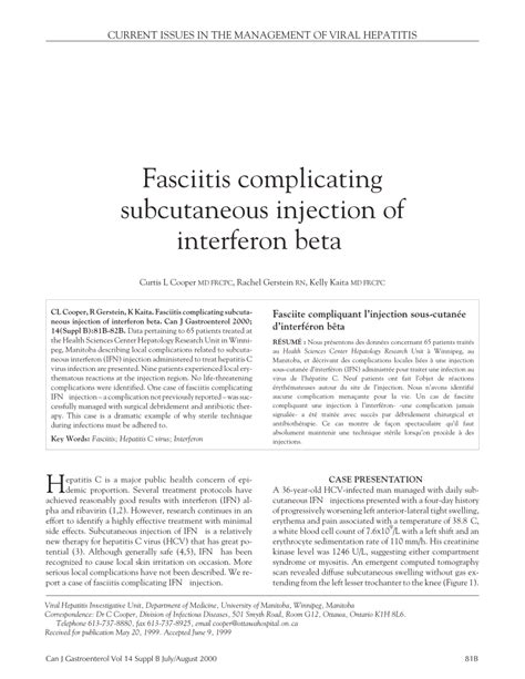 Pdf Fasciitis Complicating Subcutaneous Injection Of Interferon Beta