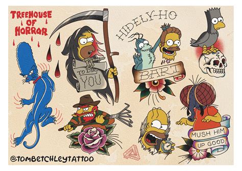 The Simpsons Treehouse Of Horror Inspired Tattoo Flash Sheet A4 High