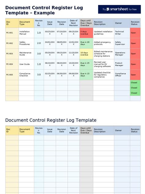Document Control Register Log Template Pdf Computing