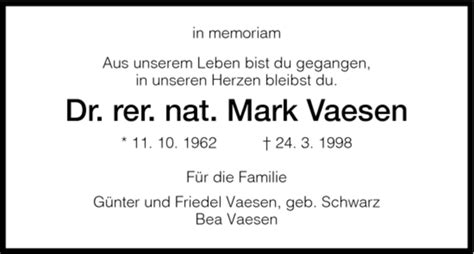 Traueranzeigen Von Mark Vaesen Trauer Hna De