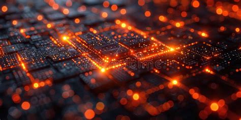 Abstract Digital Circuitry With Glowing Orange Lights Created By Generative Artificial