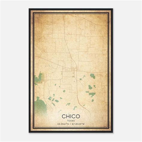 Vintage Chico Texas Map Poster Chico Tx City Road Wall Art Print Custom Maps And Posters