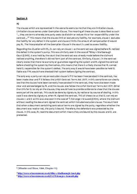 Contract Law Assignment Section A A The Clauses Which Are Represented In The Scenario Seems