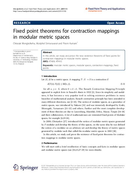 Pdf Fixed Point Theorems For Contraction Mappings In Modular Metric Spaces
