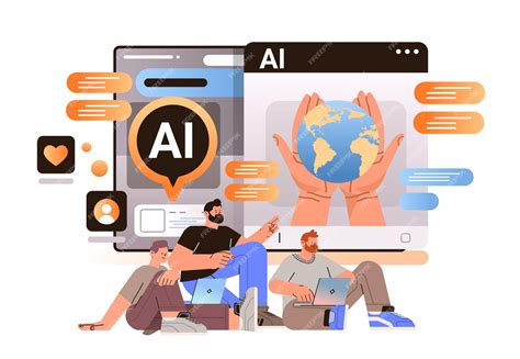 Premium Vector Volunteers Using Computer App With Ai Helper Bot Non