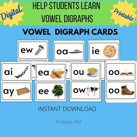 Vowel Digraph Cards Vowel Digraph Flash Cards Vowel Pairs Phonics