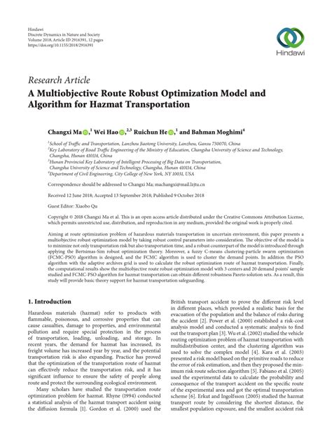 Pdf A Multiobjective Route Robust Optimization Model And Algorithm For Hazmat Transportation