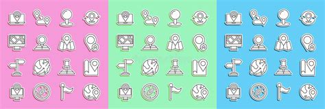 Set Line Location On The Globe Folded Map With Location Marker House Push Pin Monitor City