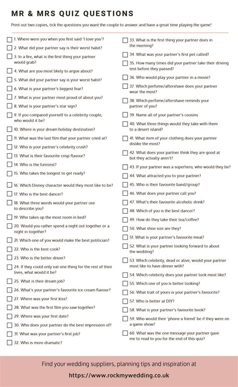 60 Mr And Mrs Quiz Questions For Wedding Fun