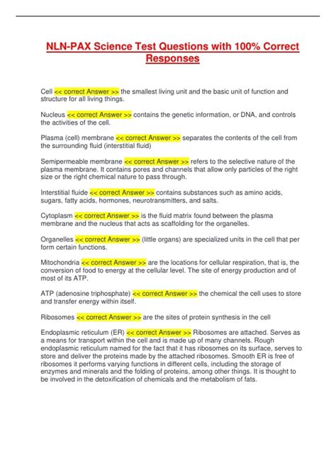Nln Pax Science Exam Review Completed With 100 Correct Answers Nln Pax Vocabulary Words