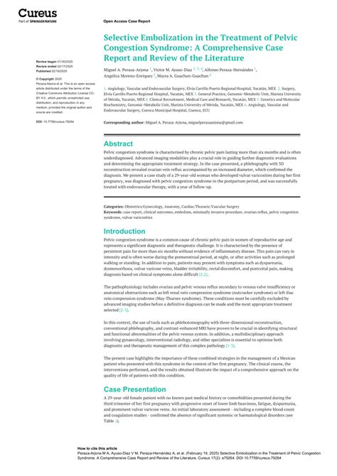 Pdf Selective Embolization In The Treatment Of Pelvic Congestion Syndrome A Comprehensive