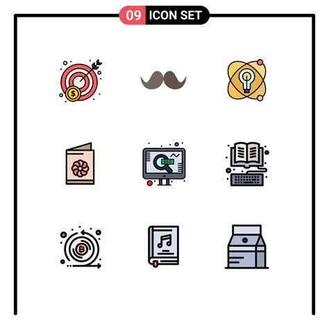 Group Of 9 Filledline Flat Colors Signs And Symbols For Seo Identification Card Atom Greeting