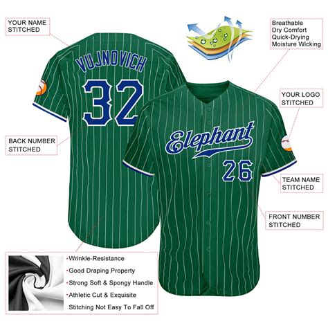Custom Kelly Green White Pinstripe Royal White Authentic Baseball