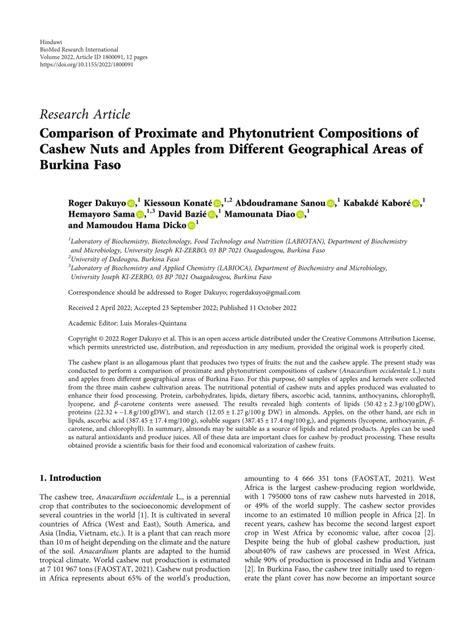 Pdf Comparison Of Proximate And Phytonutrient Compositions Of Cashew