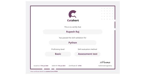 Rupeshs Skill Certificate For Python Cutshort