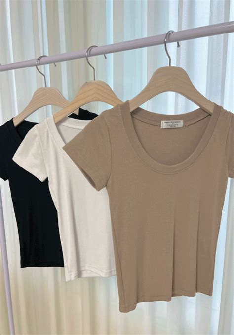 [여리핏 기본템] 뽀샵 유넥 U넥 기본티셔츠 3color 에이블리