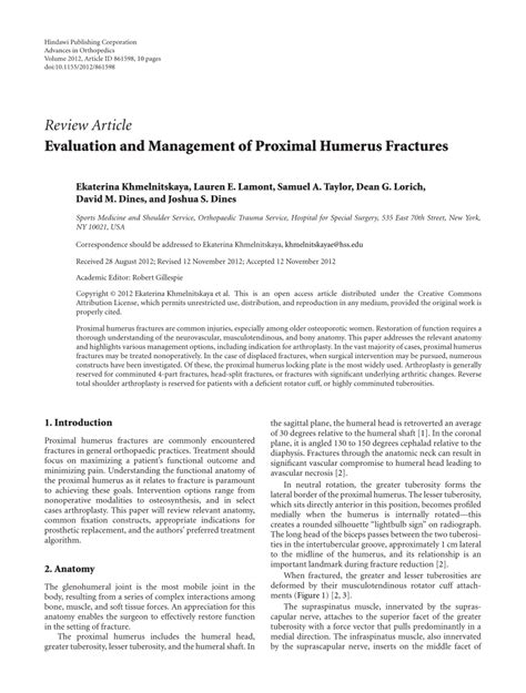 Pdf Evaluation And Management Of Proximal Humerus Fractures