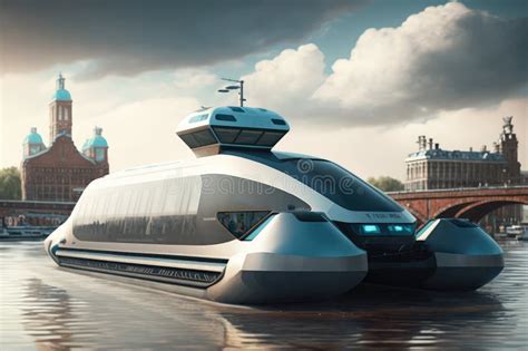 Autonomous Vehicle Ferrying People Across The River In The Autonomous