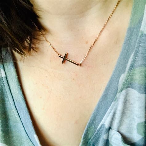 Cross Necklace Cross Necklace Women Off Side Cross Necklace Rose Gold