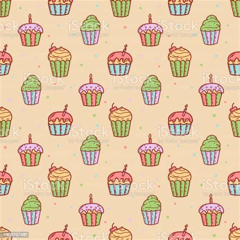 귀여운 컵 케이크와 머핀 이음새가 없는 패턴 플랫 벡터 일러스트 레이 션 개체 그룹에 대한 스톡 벡터 아트 및 기타 이미지 개체 그룹 과일 귀여운 Istock