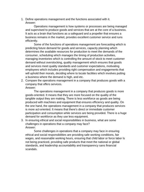 L1 Assessment In Operations Management Pdf