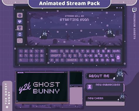 Bunny Animation Stream Pack Aesthetic Dark Purple Overlays Spooky Ghost