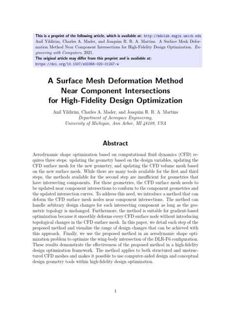 Yildirim2021 A Surface Mesh Warping Method Near Component Pdf Computational Fluid Dynamics