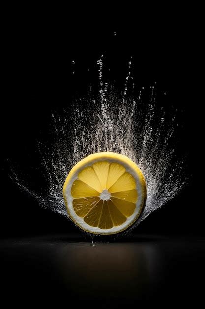 Premium AI Image | Fresh lemon slice with water drops and bubbles in water on a black vertical ...