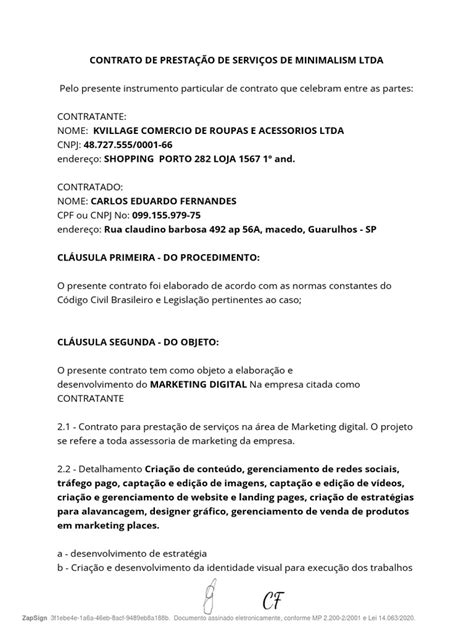 Zapsign Documento Assinado Eletronicamente Conforme Mp 2200 22001 E Lei 140632020 Pdf