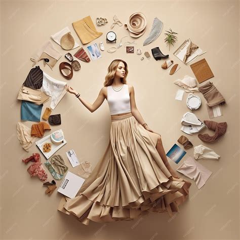 Premium Ai Image A Woman Is Standing In Front Of A Circle Of Things With A Circle Of Things In