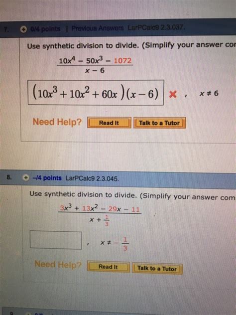 Solved Use Synthetic Division To Divide Simplify Your Chegg Com