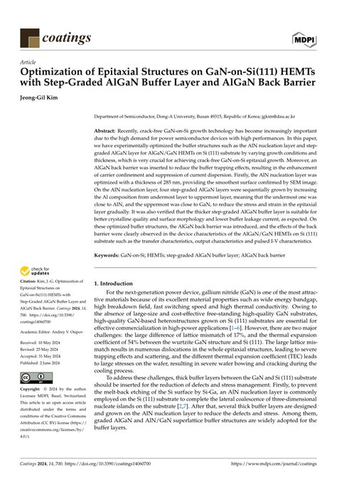 Pdf Optimization Of Epitaxial Structures On Gan On Si111 Hemts With