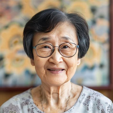 Portrait Of A Smiling Senior Asian Woman With Eyeglasses Premium Ai