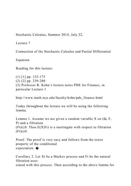 Overview Of Stochastic Calculus Foundations Pdf