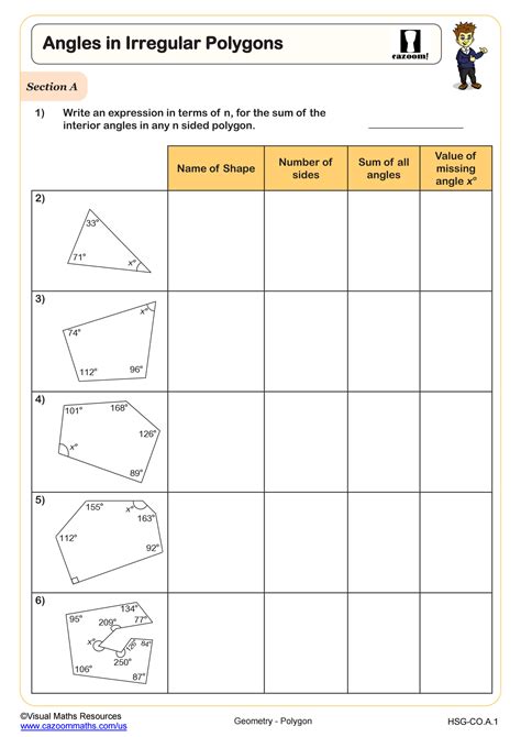 Angles In Irregular Polygons Worksheet Pdf Printable Geometry Worksheets Library