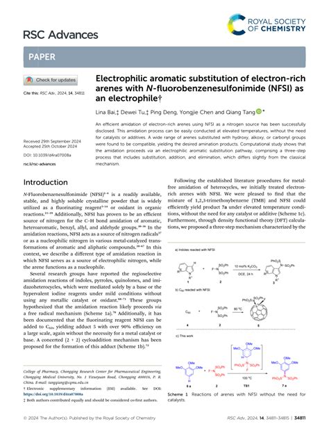 Pdf Electrophilic Aromatic Substitution Of Electron Rich Arenes With N