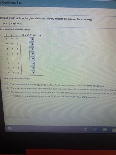 Solved S Question 1 Pt Onstruct A Truth Table For The Given
