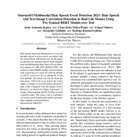ometeotl multimodal hate speech event detection 2023 hate speech and