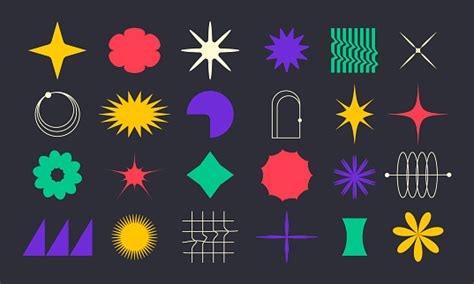 잔인한 기하학적 인물 Y2k 스타일의 현대적인 트렌디한 모양 Bauhaus는 별 꽃 단순한 형태와 같은 추상적 인 요소입니다