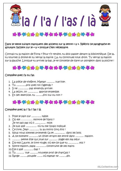 Orthographe et grammaire la là l Français FLE fiches pedagogiques