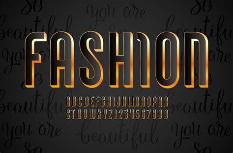 황금 스타일의 높은 강철 글꼴 트렌디 한 골드 알파벳 A에서 Z로 라틴어 문자 와 아랍어 번호 0에서 9까지 벡터 일러스트 레이션 10eps 로고에 대한 스톡 벡터 아트 및