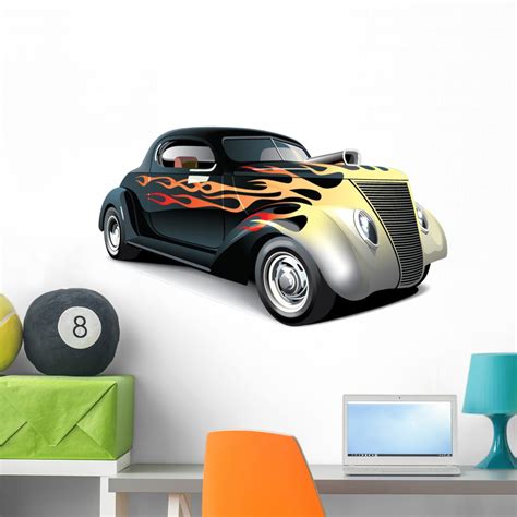 Classic Flames Muscle Car Wall Decal Sticker Wallmonkeys Peel And Stick