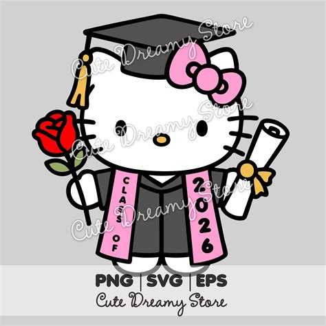 Hello Kitty Class Of 2026 With Rose And Diploma Clipart Svg Png Eps