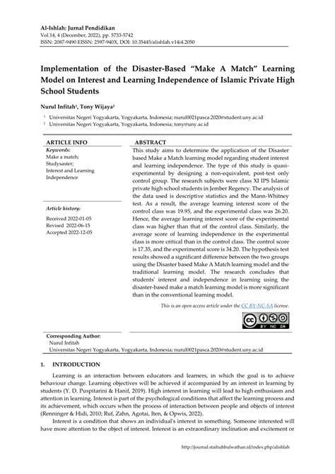 pdf implementation of the disaster based “make a match” learning
