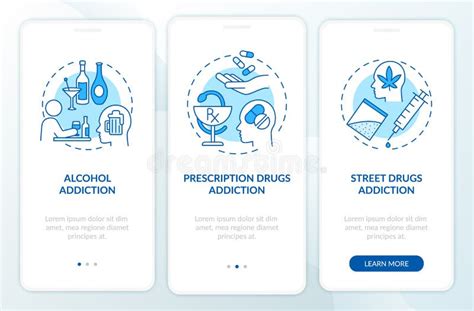 Addiction Types Onboarding Mobile App Page Screen With Concepts Stock Vector Illustration Of