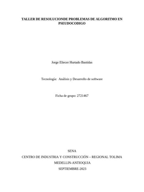Taller De Resolucionde Problemas De Algoritmo En Pseudocodigo Pdf