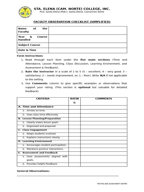 Teacher Observation Checklist Pdf Teacher Observation Checklist Pdf
