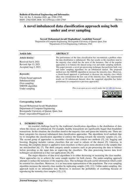 PDF A Novel Imbalanced Data Classification Approach Using Both Under And Over Sampling